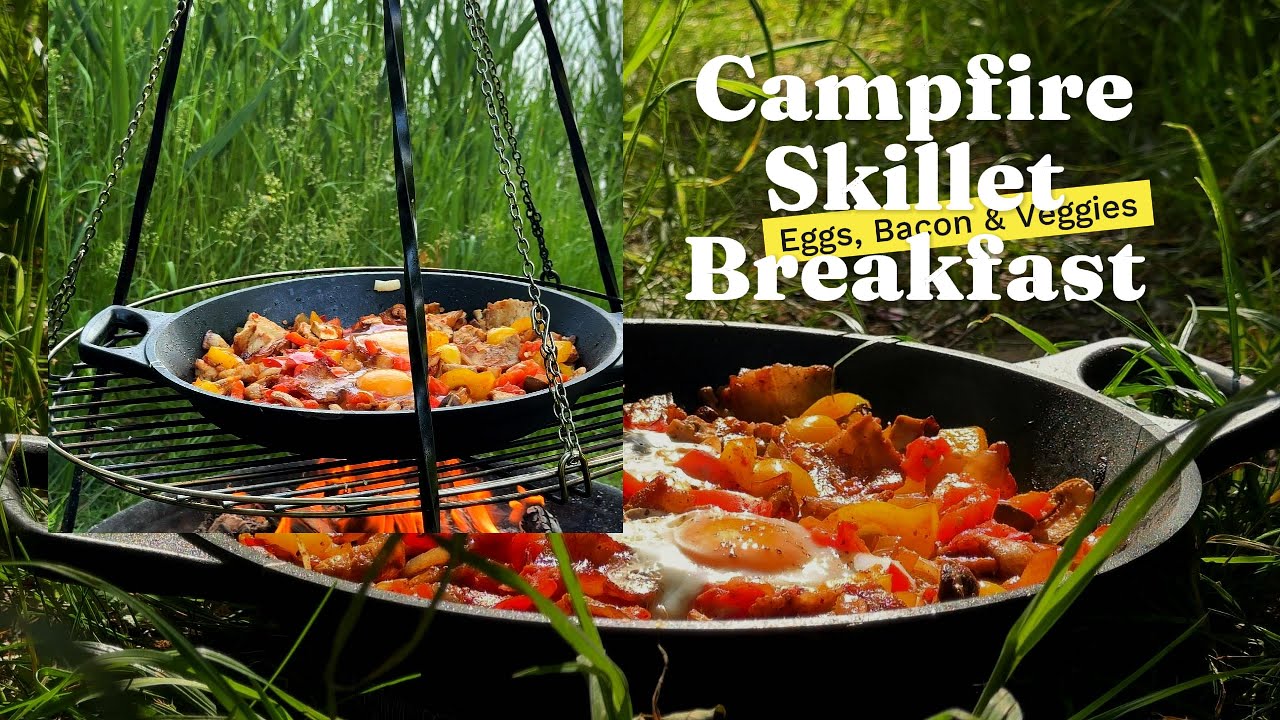 Campfire Skillet Breakfast: Eggs, Bacon & Veggies | Outdoor Cooking ...