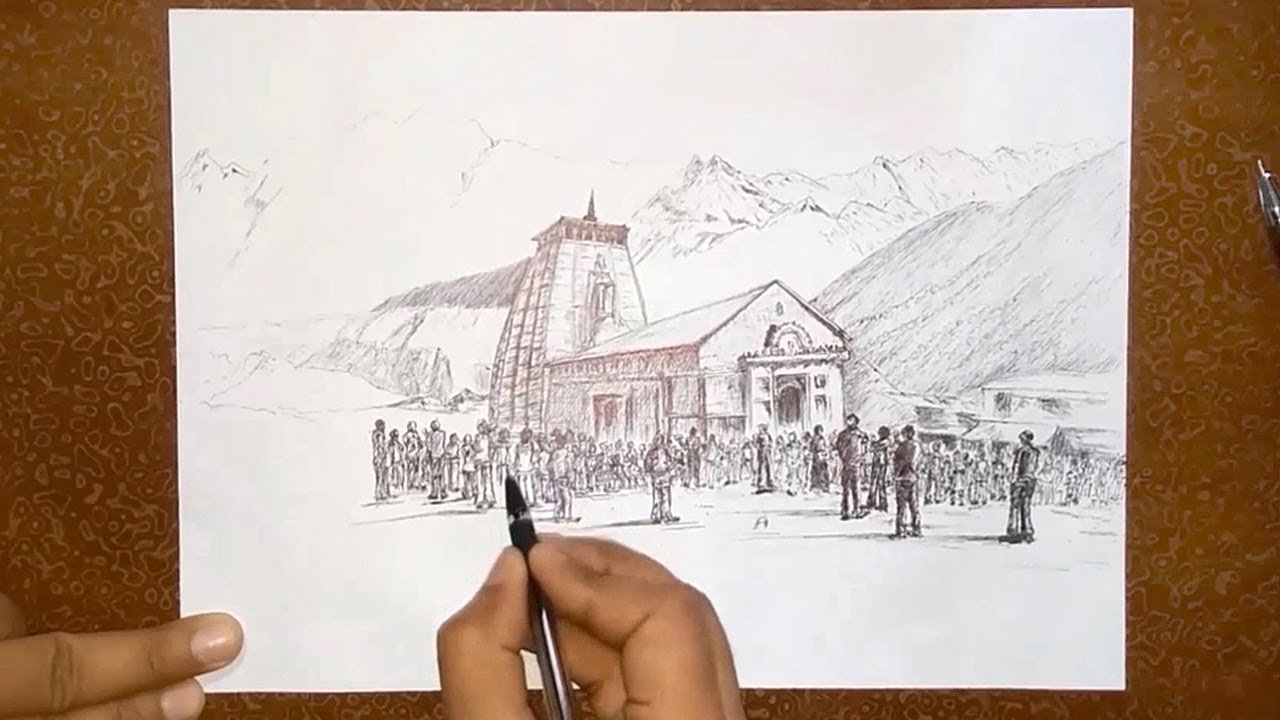 How to draw Kedarnath Temple || Kedarnath Dham drawing - YouTube