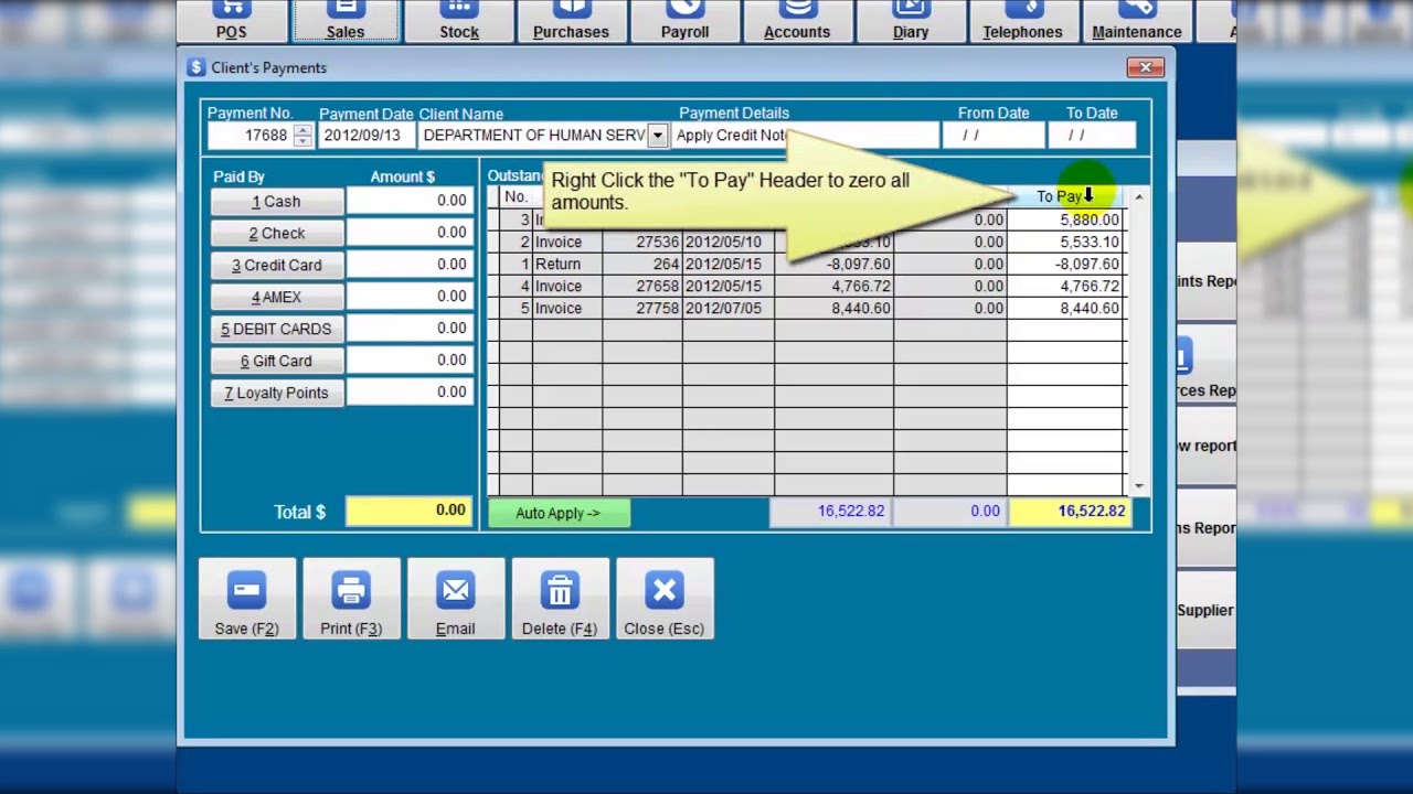 How to apply Client Payments - Retailman POS - YouTube