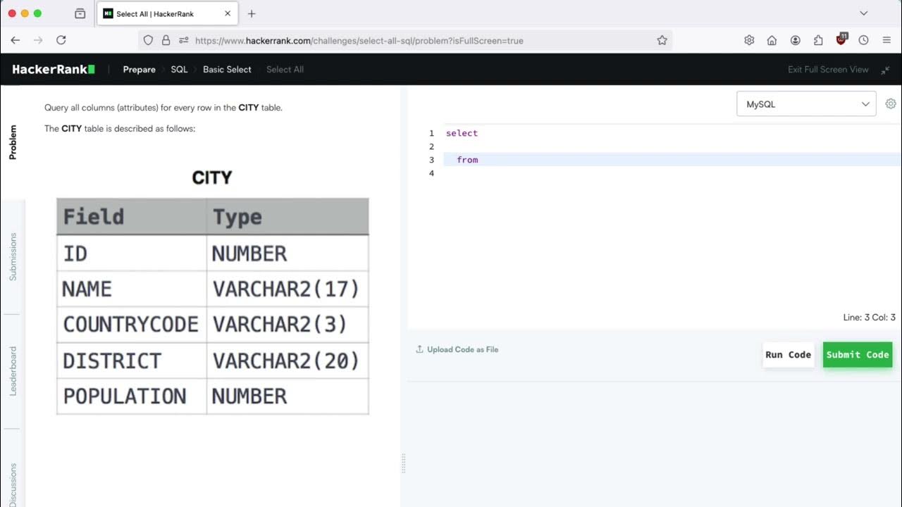 Hacker Rank SQL Question 1 "select all" - YouTube