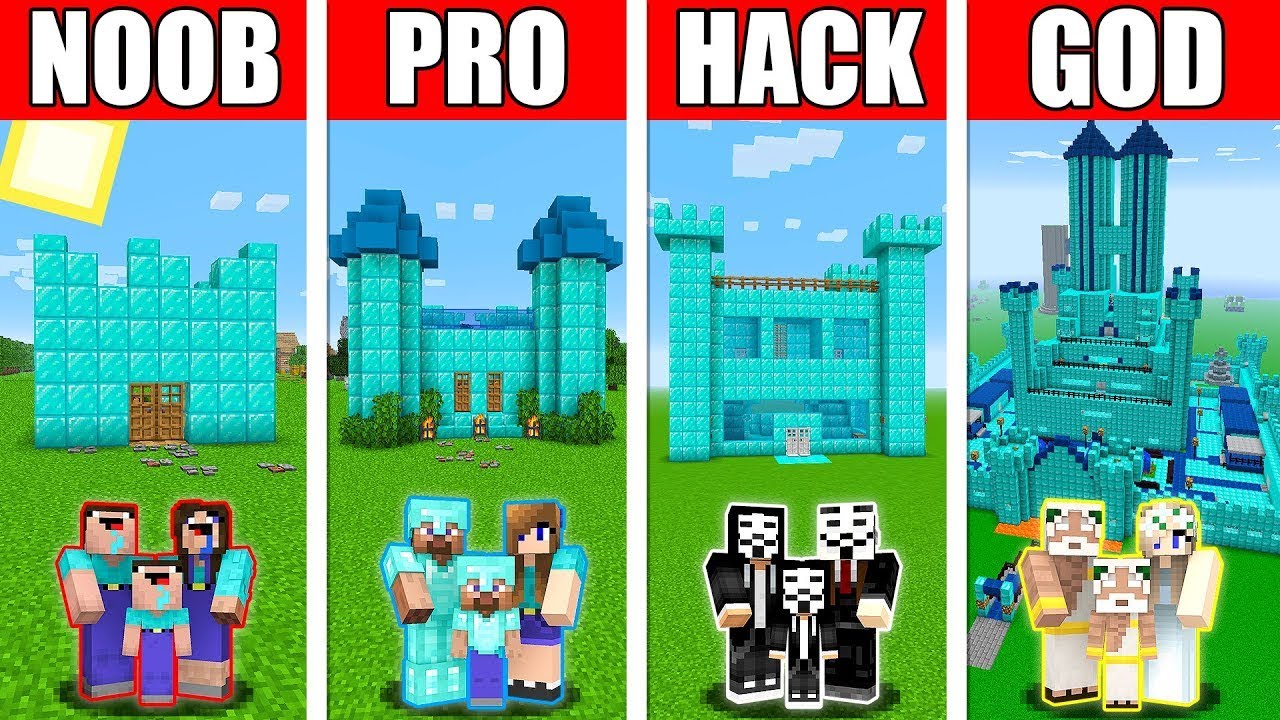 DIAMOND CASTLE HOUSE BUILD CHALLENGE || NOOB vs PRO vs HACKER vs GOD ...