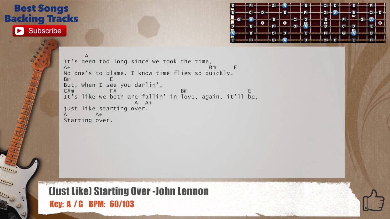 🎸 (Just Like) Starting Over -John Lennon Guitar Backing Track with ...