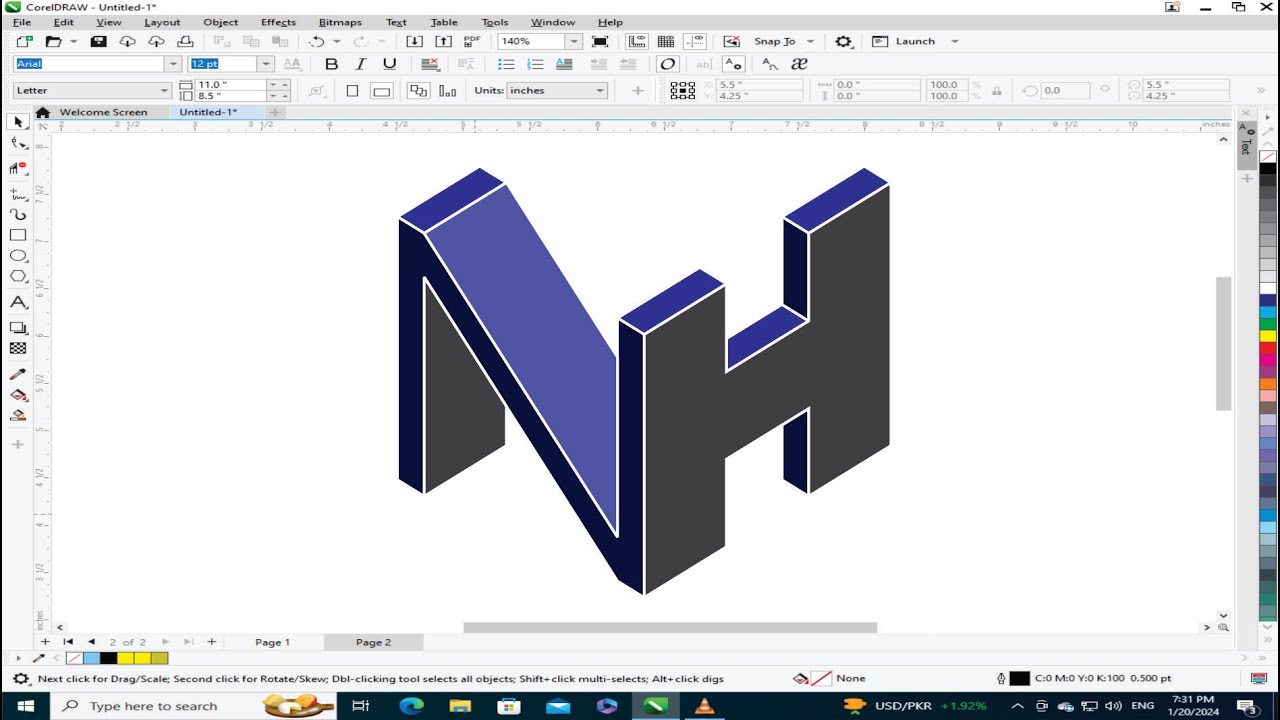 N H Logo Design in Corel draw | Corel draw Professional Graphic ...