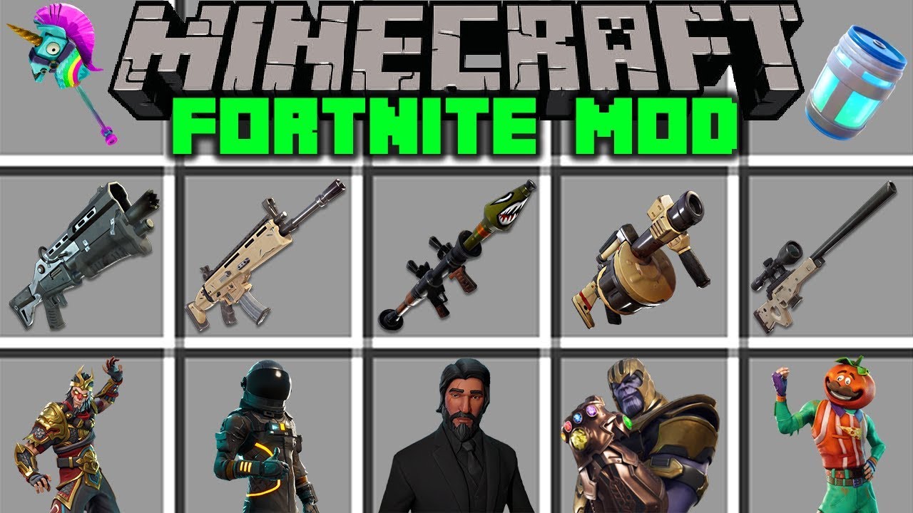 Minecraft FORTNITE MOD! l THANOS, WEAPONS, SHOPPING CART & MORE! l ...