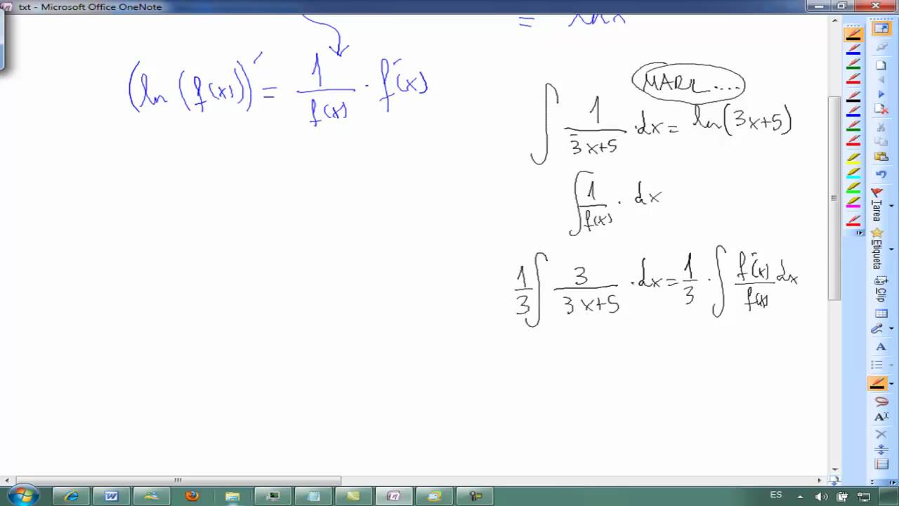 Integral logaritmo neperiano Matematicas 2 Bachillerato AINTE - YouTube