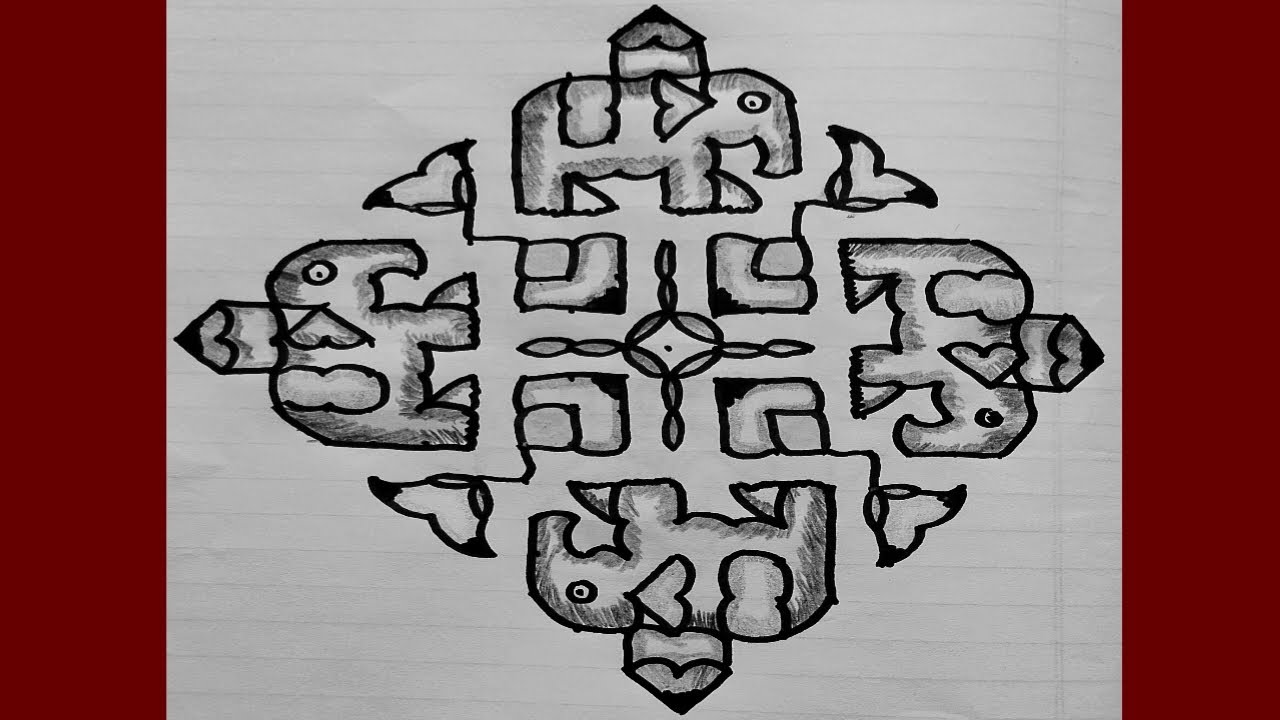 21*1 dots beautiful elephant rangoli|| flower rangoli - YouTube