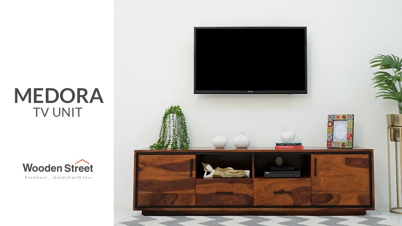 Medora Tv Unit (Honey Finish) | Living Room | Latest Design | Sleek ...
