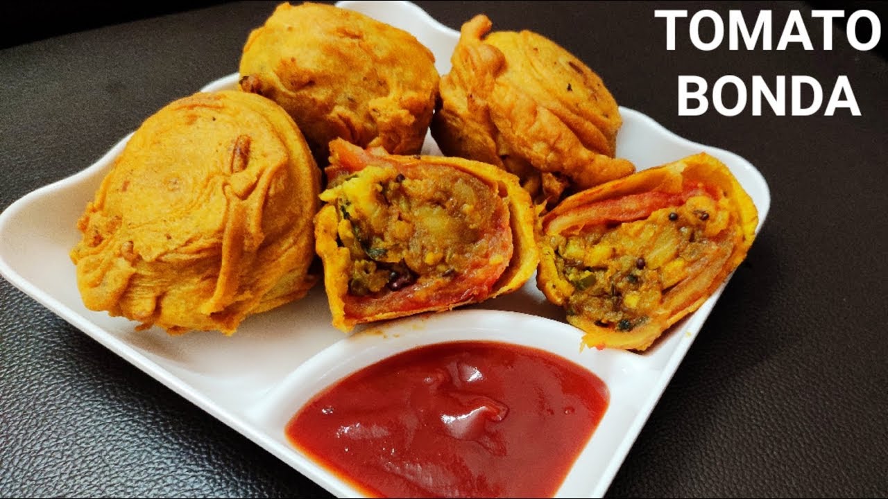 Tomato Bonda Recipe | Tomato Pakora Recipe | Stuffed Tomato Bhajiya ...