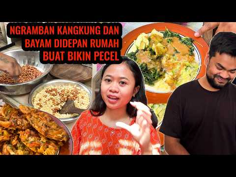BIKIN PECEL DI INDIA PAKAI KANGKUNG DAN BAYAM HASIL PANEN DEPAN RUMAH 🇮🇳 🇮🇩