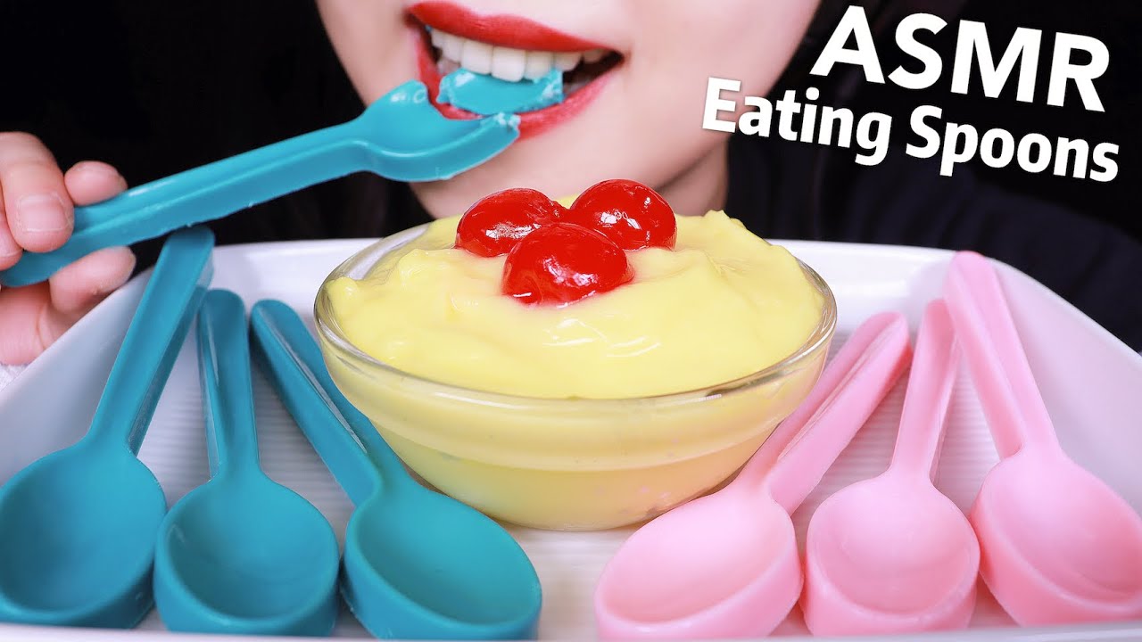 ASMR Eating CANDY SPOONS + PUDDING | ASMR food | ASMR edible | 食べられる ...