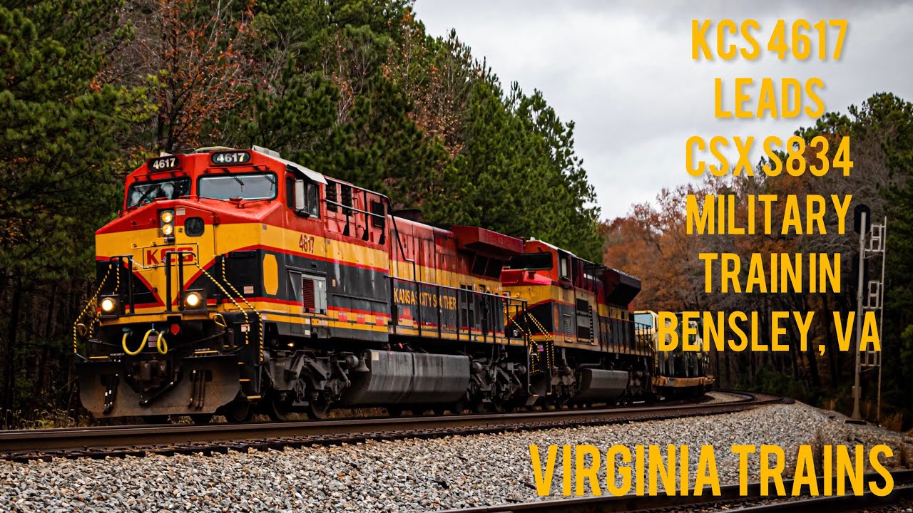 Virginia Trains - KCS 4617 leads CSX S834 Military Train in Bensley, VA - YouTube