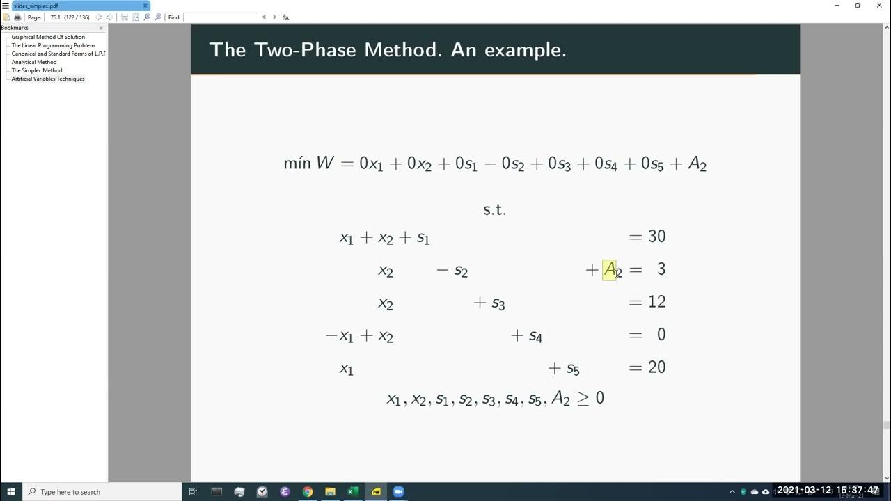 Simplex Algorithm. Artificial Variables. Two-phase Method with Excel. - YouTube