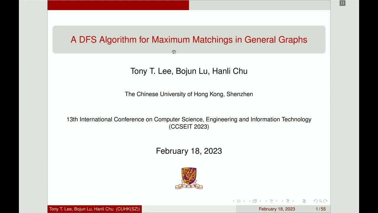 A DFS Algorithm for Maximum Matchings in General Graphs - YouTube