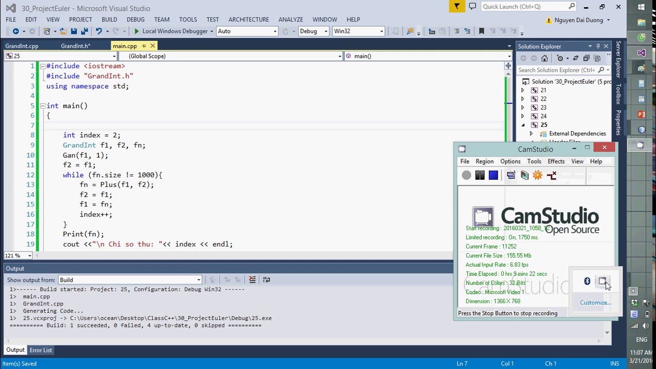 [C++]: Project Euler 25: Find index of the first fibonacci of 1000 digits - YouTube