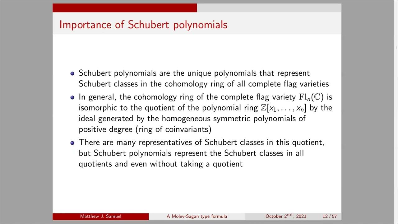 Matt Samuel, (part 1) "A Molev-Sagan type formula for double Schubert polynomials" - YouTube