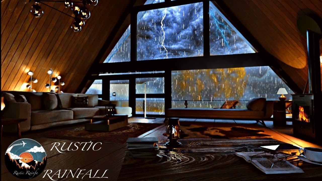 Cozy Cabin Ambience with Rain sounds and Fire Crackling Sounds | 1Hour ...
