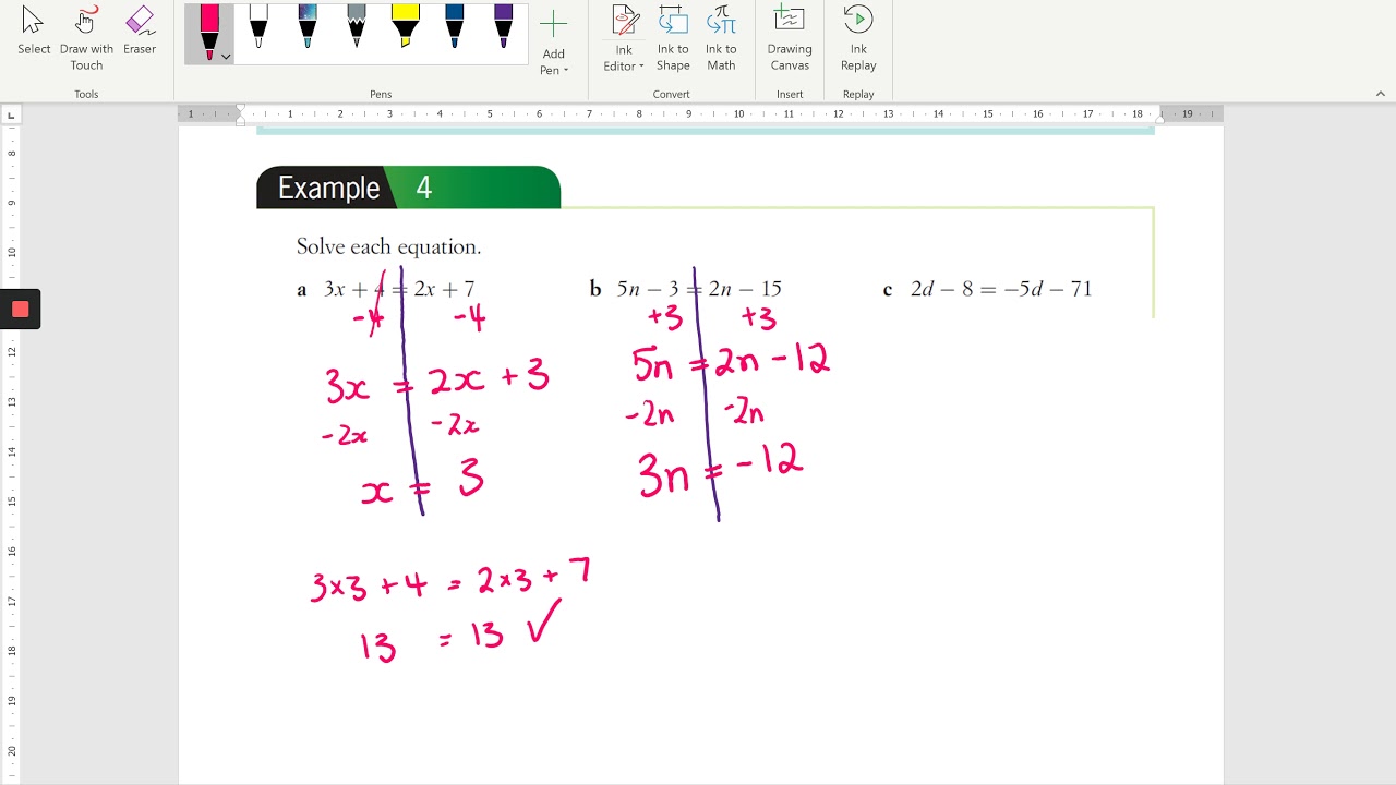 Equations with Pronumerals on both sides - YouTube