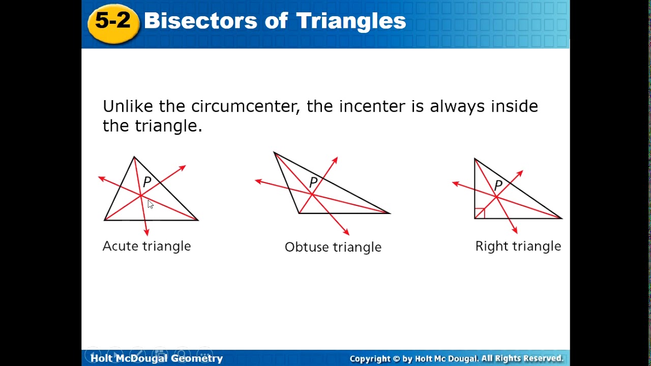 Geometry Lesson 4.2 - Angle bisectors and Perpendicular Bisectors - YouTube
