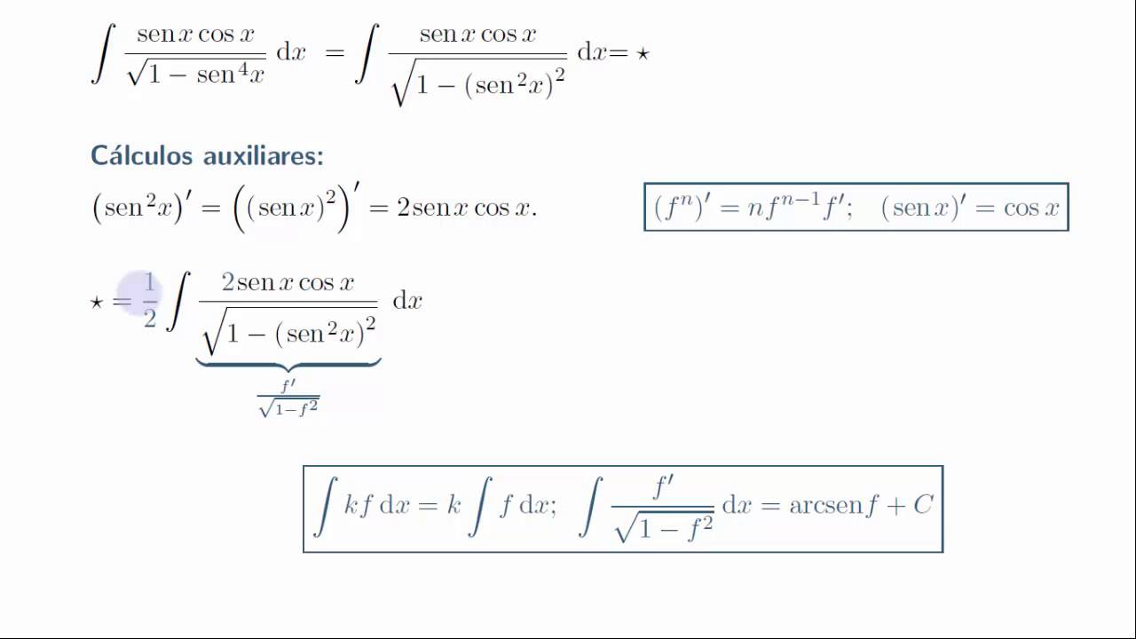 Primitiva imediata de (sen(x)cos(x))div(sqrt(1-sen^4(x))) - YouTube