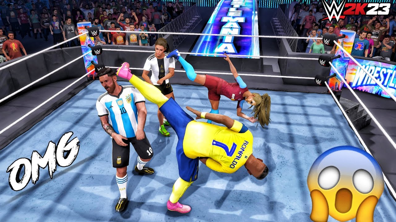 WWE 2K23 - Cristiano Ronaldo & Alisha Lehmann vs. Lionel Messi & Jule ...