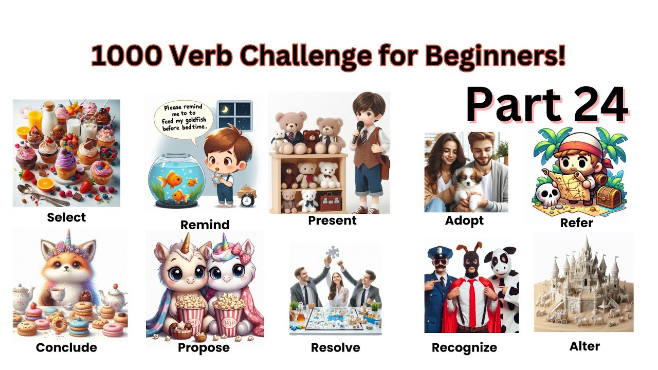 1000 Verb Challenge for Beginners! | Part 24 | Common Action Verb with ...
