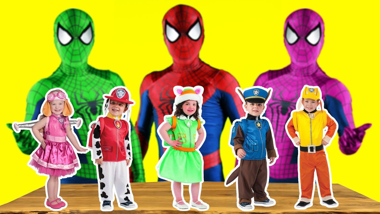 Spiderman Paw Patrol Baby Costumes Finger Family Colors Learn - YouTube