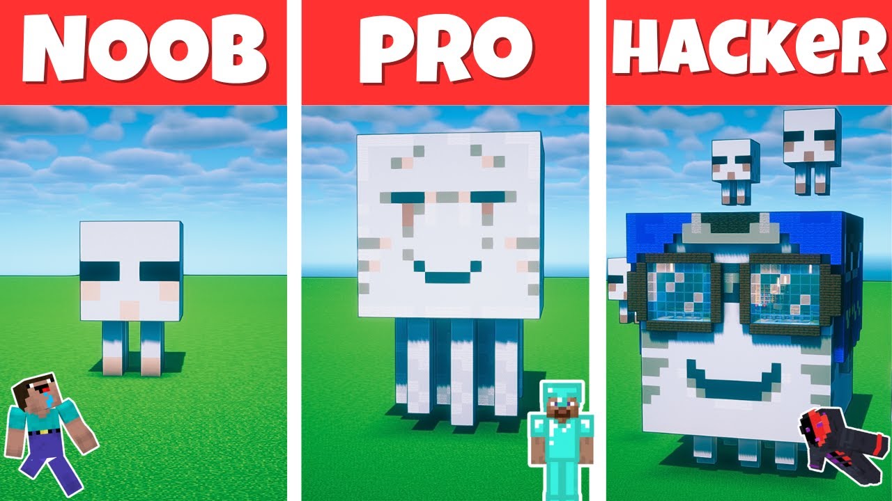 Minecraft NOOB vs PRO vs HACKER: HAPPY GHAST HOUSE BUILD CHALLENGE in ...