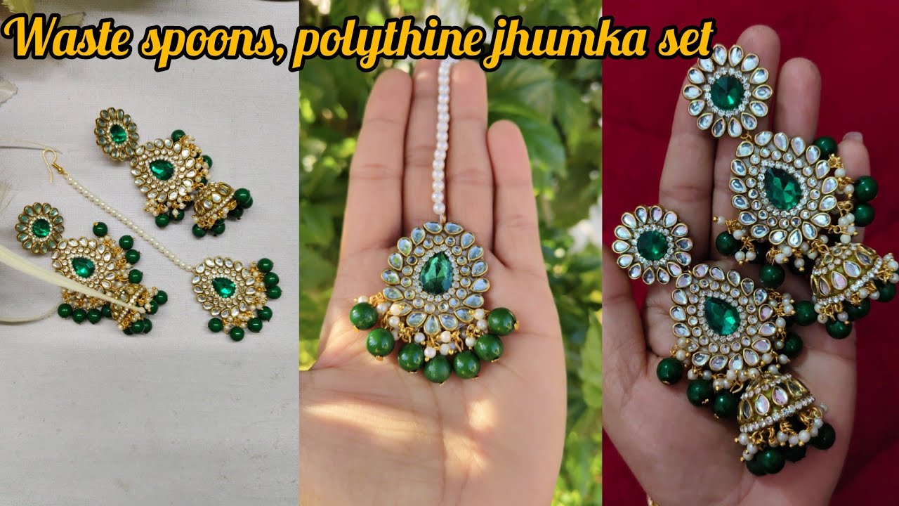 Diy homemade jhumka set🥰😍 /How to make earrings and mangtika /Full ...