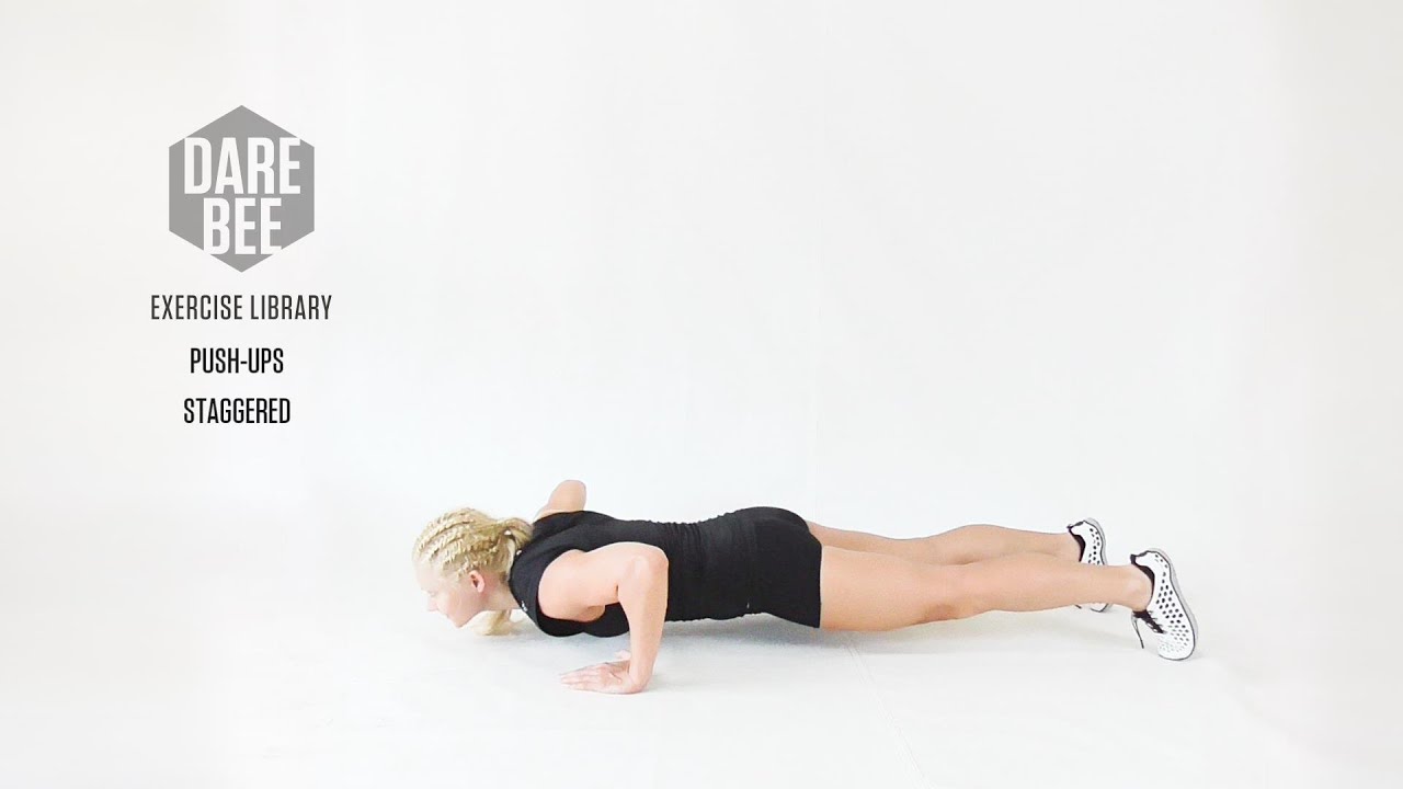 Exercise Library: Staggered Push-Ups - YouTube