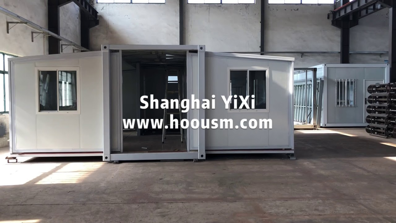 Expandable container house bathroom and open kitchen - YouTube