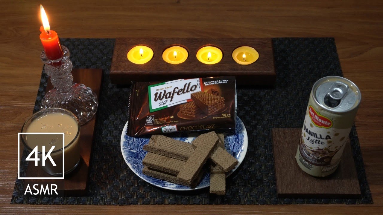 4K ASMR・Eat Drink・Wafello Choco Blast & Del Monte Vanilla Latte Chewy ...