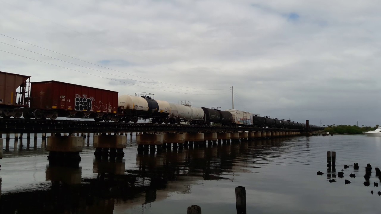 FEC Train 109 #2044 - Stuart Bridge w/ bridge rising - YouTube