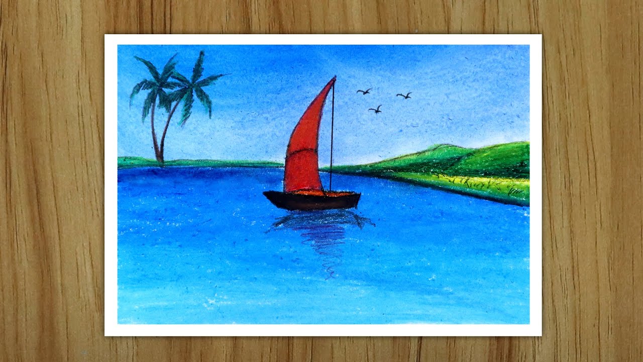 Sea scenery painting, Oil pastel drawing for beginners - YouTube
