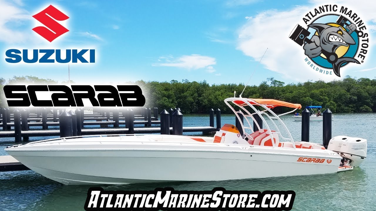 30' Scarab Repowered with Twin 200HP Suzuki's - Atlantic Marine - YouTube