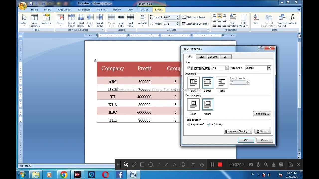 Properties, delete column , row table in Ms world - YouTube
