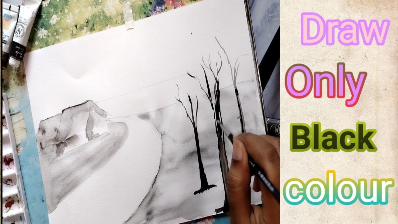 One colour watercolour drawing Tutorial video/use only black colour ...
