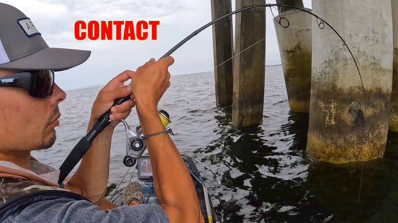 STRONG Fish Under A Bridge (Kayak Fishing Sheepshead) - YouTube