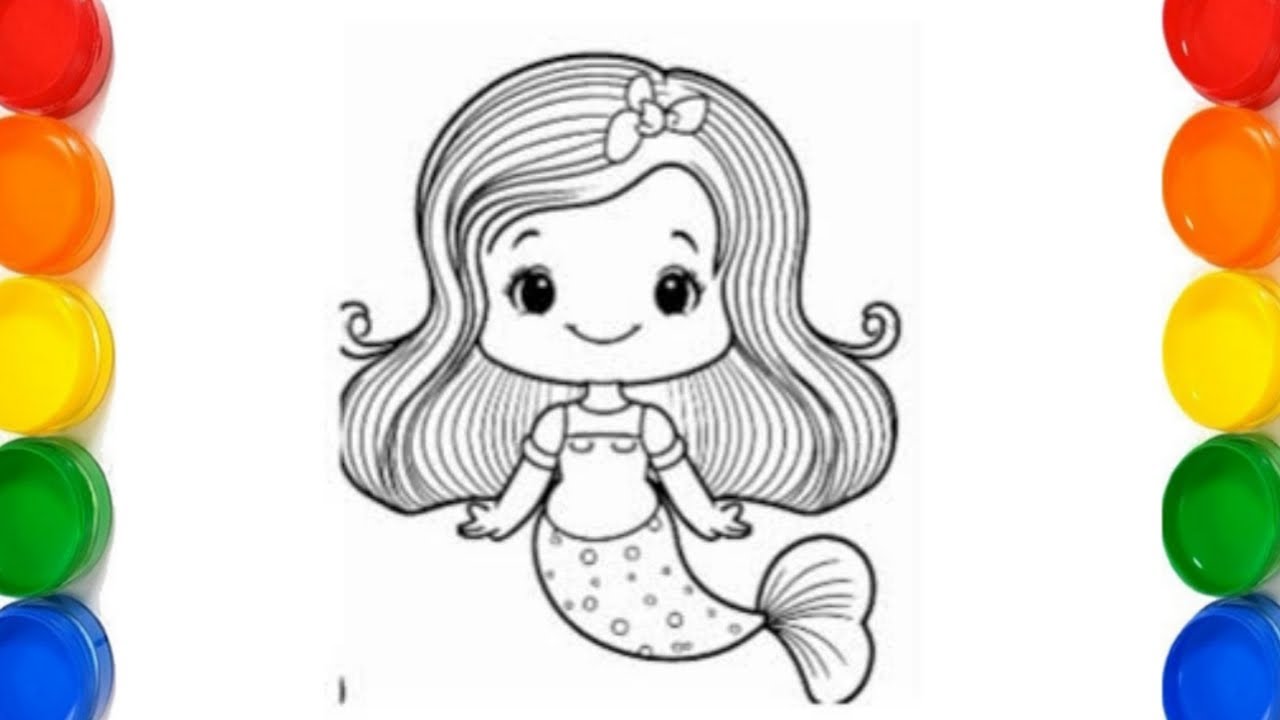 How to draw baby Mermaid for kids* Cute Mermaid drawing, painting ...