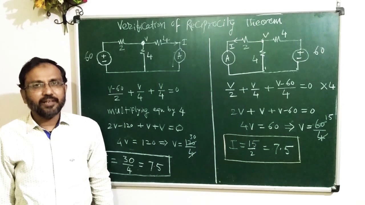 Verification of reciprocity theorem .. Voltage source to current-- Part ...