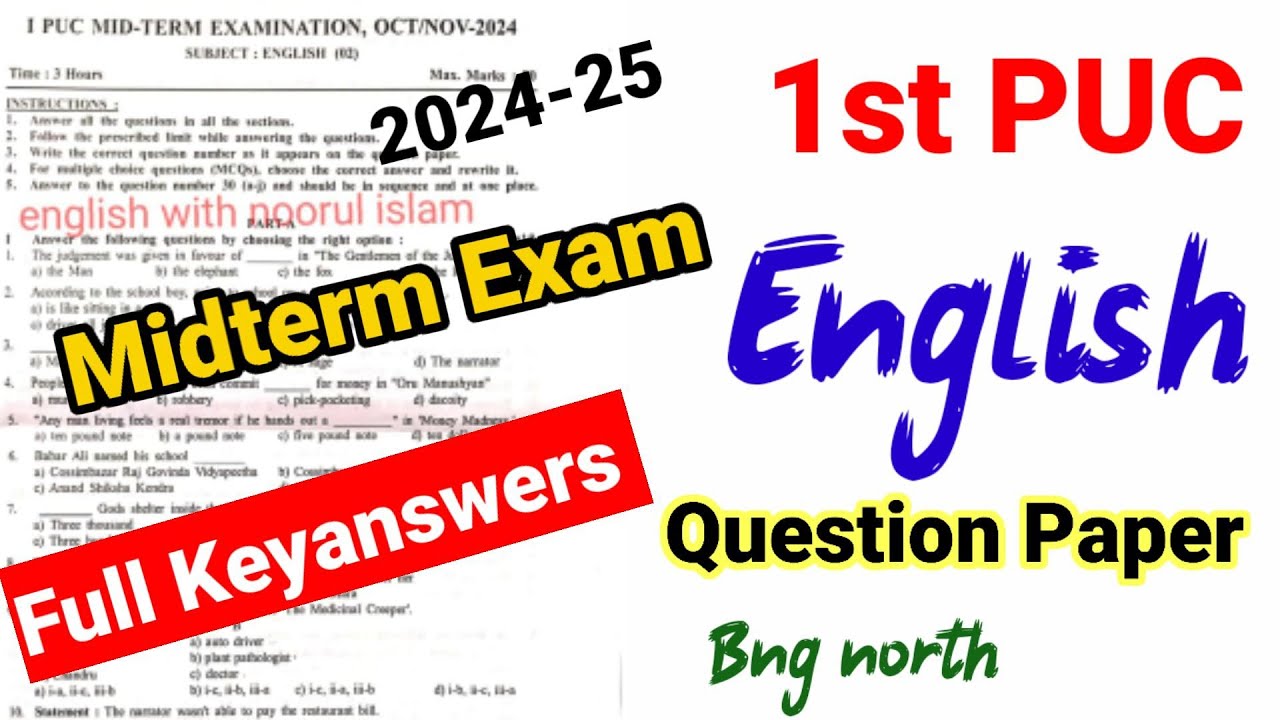 1st puc english mid term question paper 2024 with answers kseab - YouTube