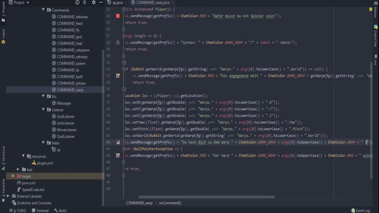 [SpeedCode] Minecraft Plugin programmieren #5 - Warp (mit Schildern) - YouTube