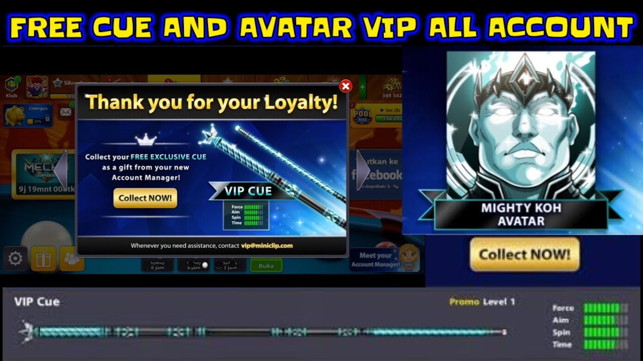 Free Cue Vip And Avatar All Account 8 Ball Pool - YouTube