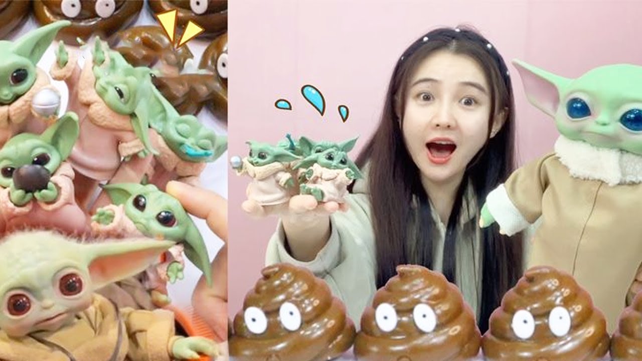 Fun treasure hunt! The cute Baby Yoda is hidden in the poop with facial ...