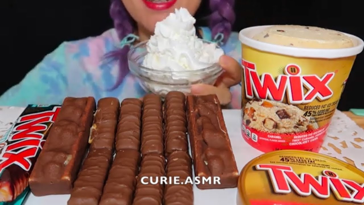 Curie ASMR Twix ice cream chocolate candy bar Mukbang bites only - YouTube