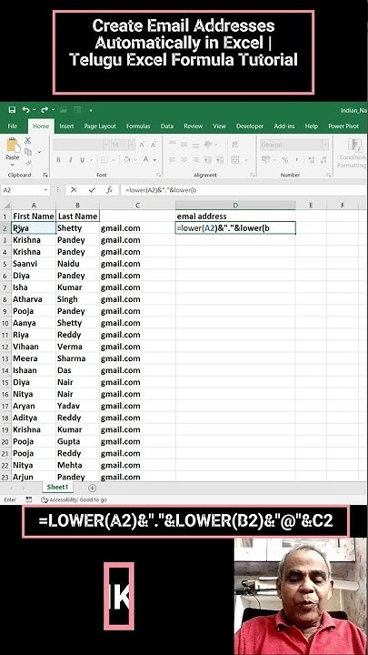 Create Email Addresses Automatically in Excel | Telugu Excel Formula Tutorial - YouTube