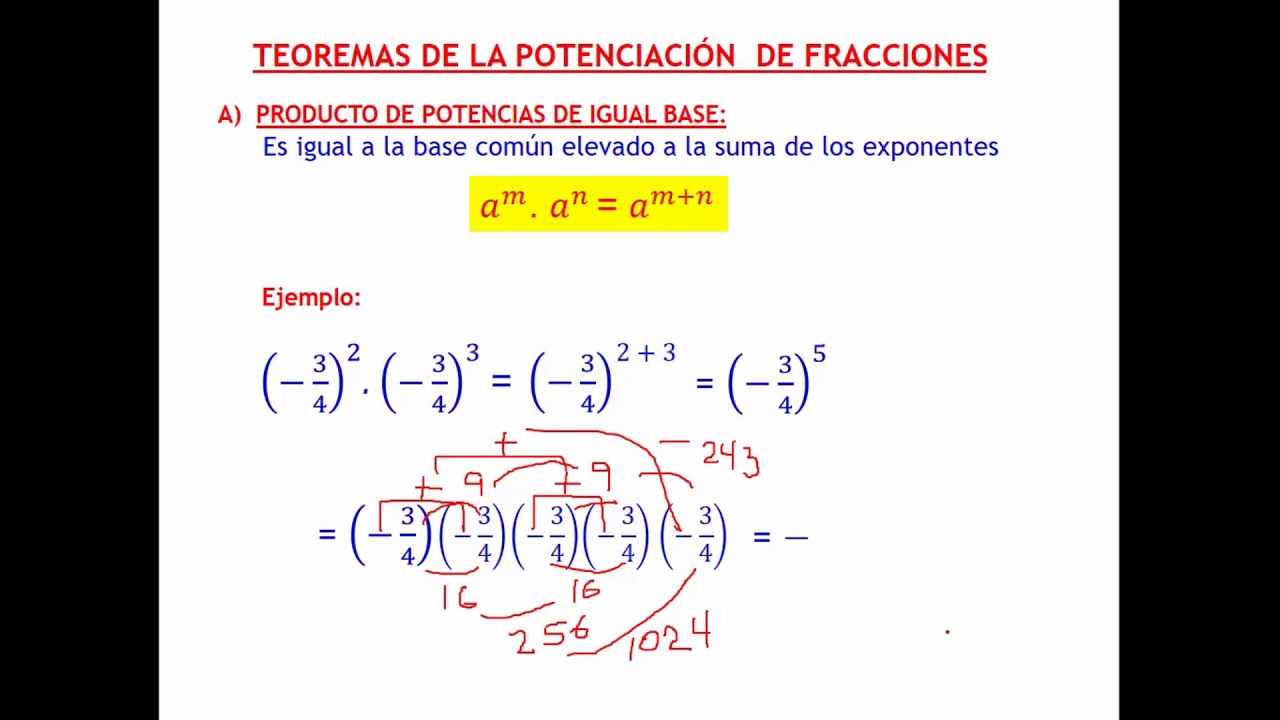 POTENCIACION DE FRACCIONES O NÚMEROS RACIONALES - YouTube