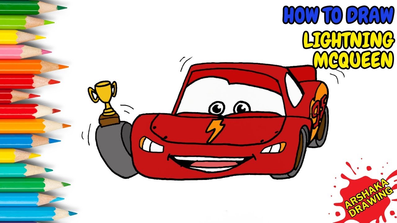How to Draw Lightning McQueen with Trophy from Pixar Cars | Arshaka ...