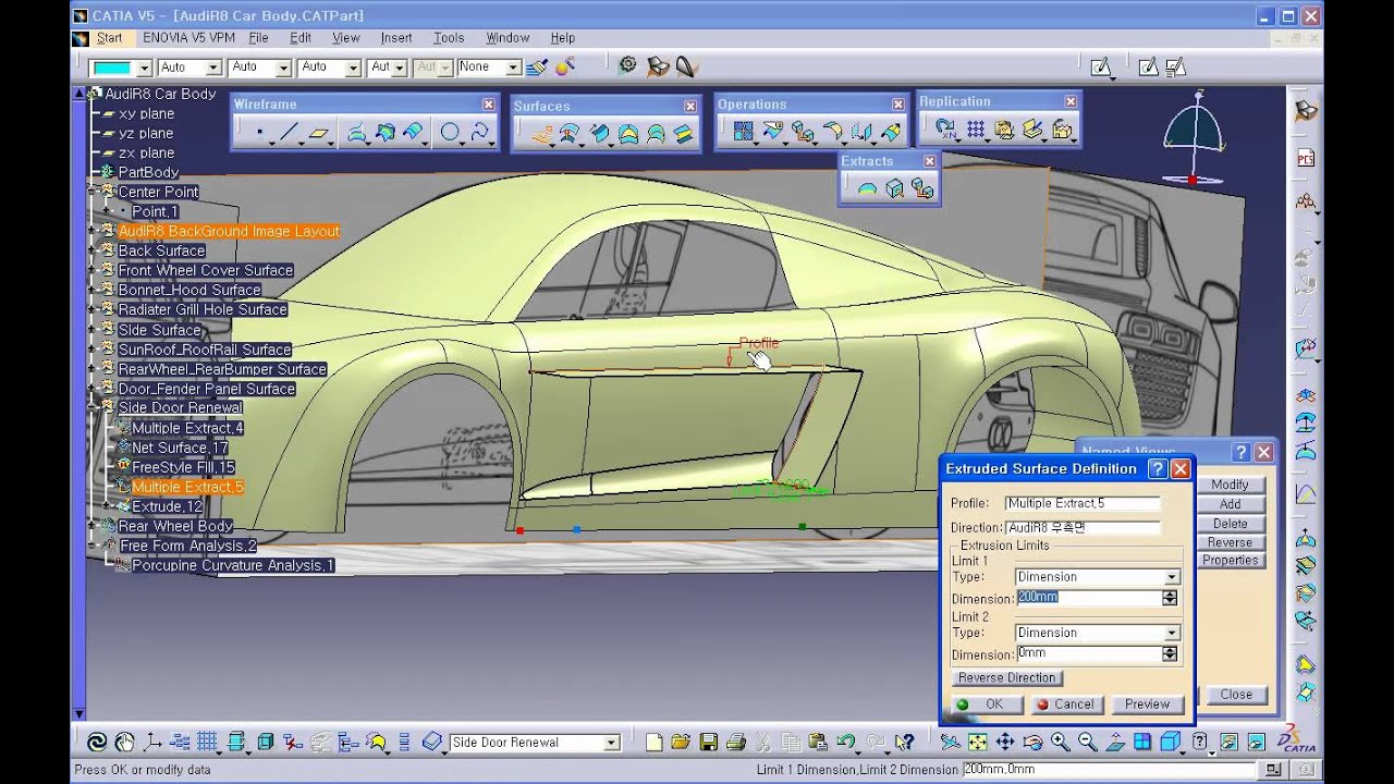 Catia FreeStyle(프리스타일) 3D Curve를 활용한 Audi R8 자동차 모델링 10강 - YouTube