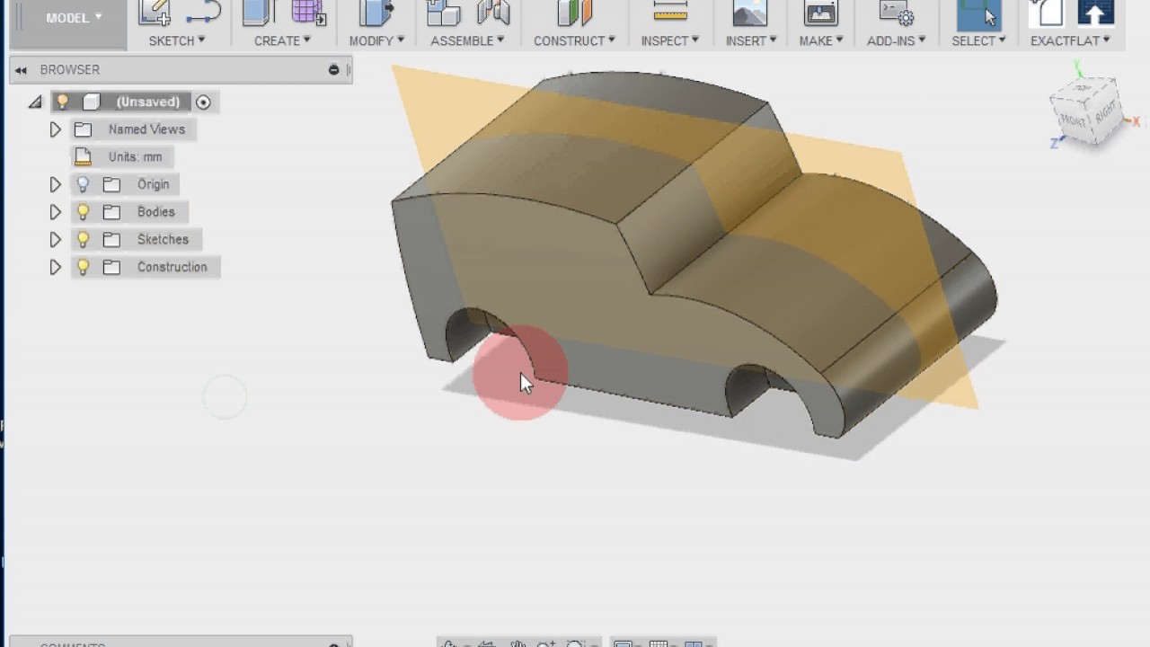 Fusion360 - Cut extrusion and mirroring faces - basic car 5 - YouTube