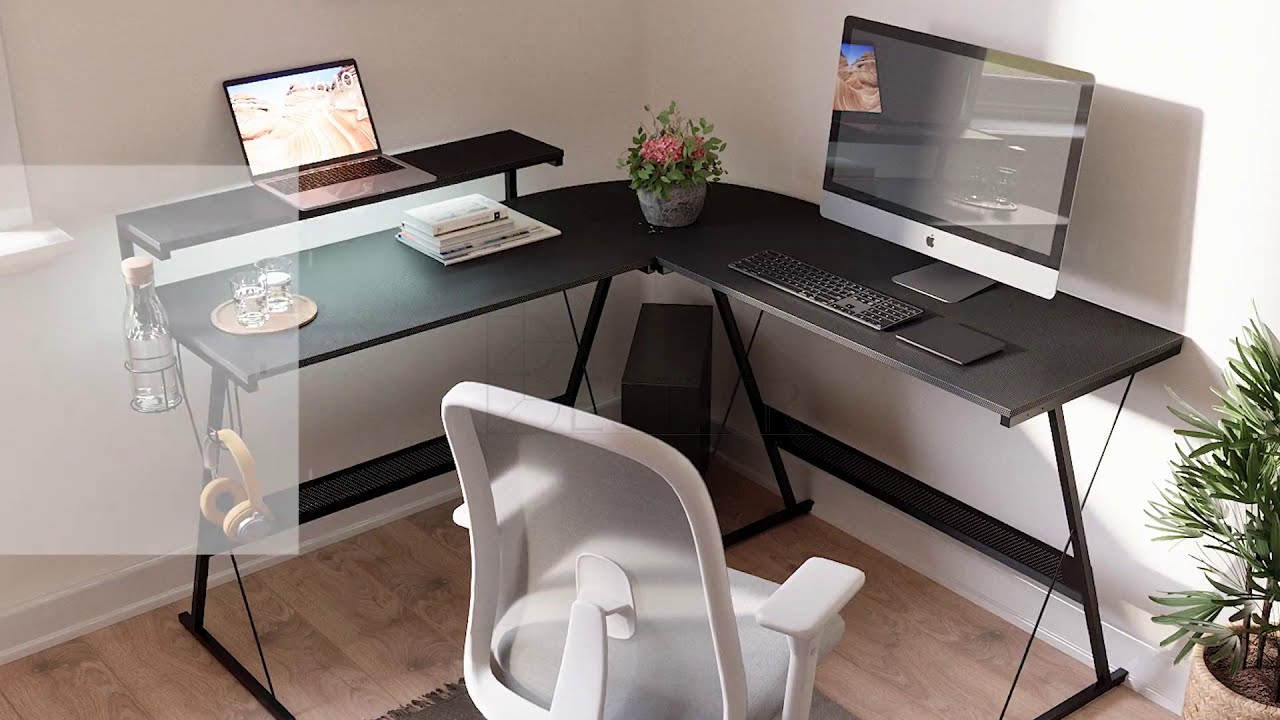 Bestier 2-Piece L-Shaped Home Office Desk Assembly Tutorial - YouTube